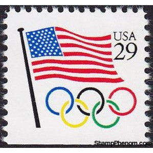 United States of America 1991 Flag with Olympic Rings – StampPhenom